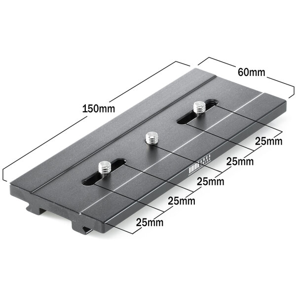 Camera plate long, 150mm, 2x 1/4, variabel